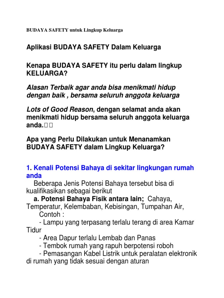 BUDAYA SAFETY Untuk Lingkup Keluarga | PDF
