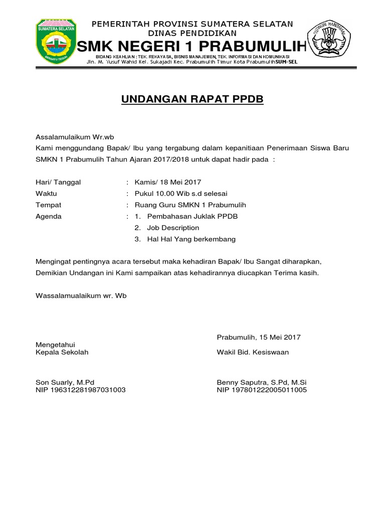 Undangan Rapat PPDB | PDF