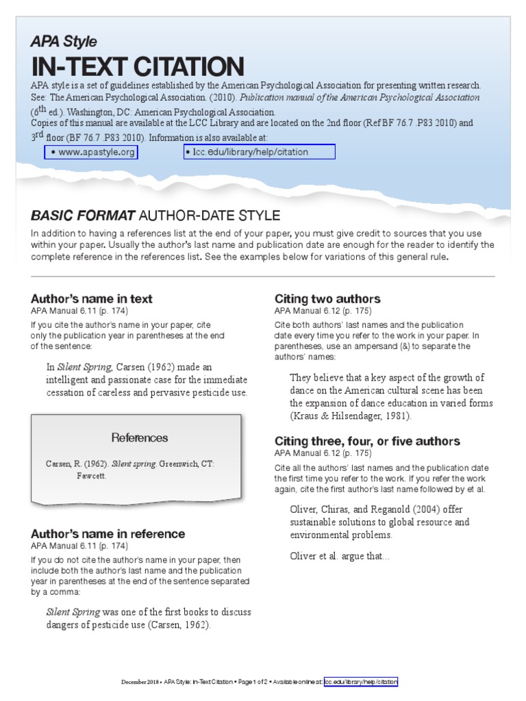 In-Text Citation: APA Style | PDF | Apa Style | Citation