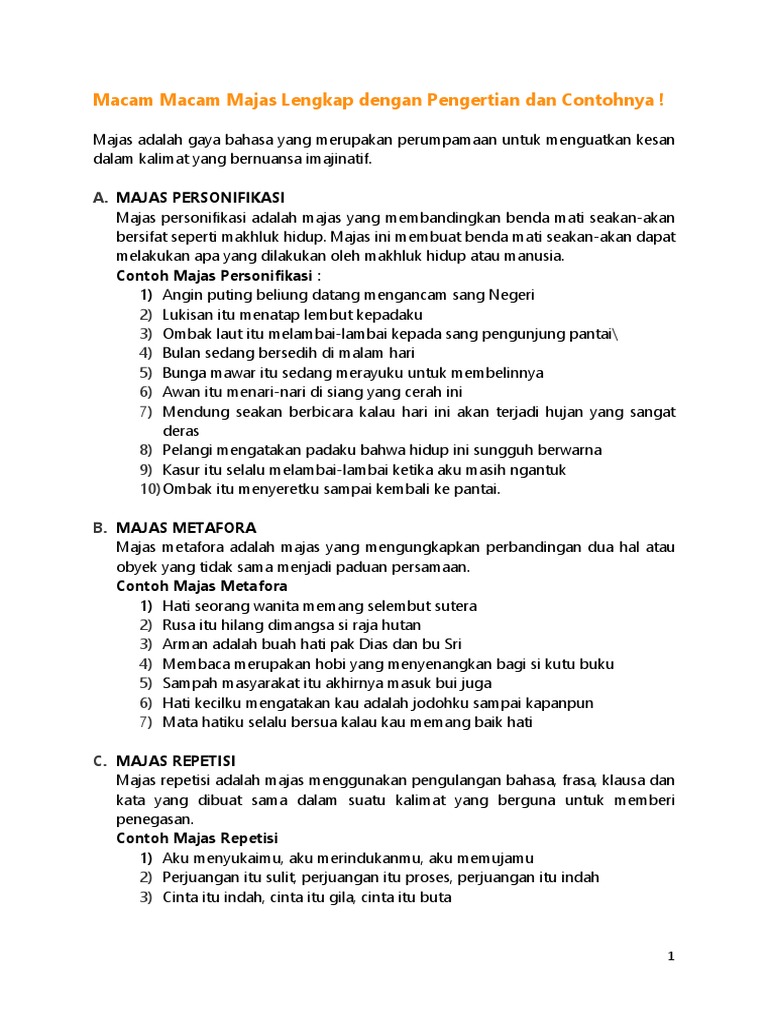 Macam Macam Majas Lengkap Dengan Pengertian Dan Contohnya | PDF