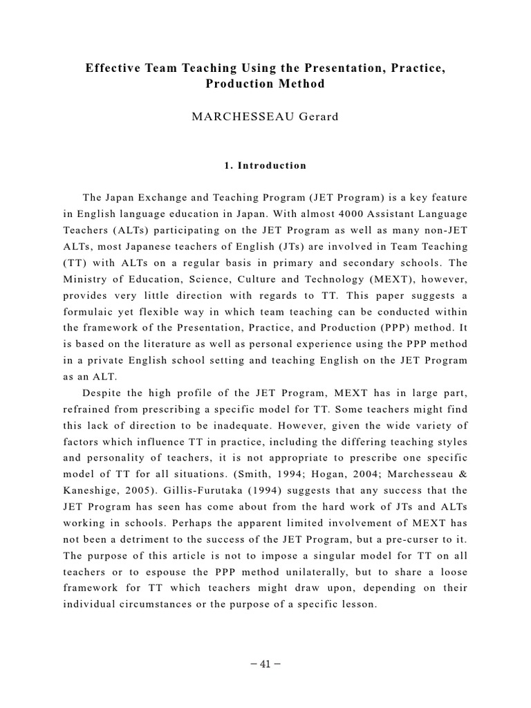 Effective Team Teaching Using The Presentation, Practice, Production ...