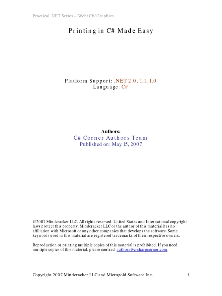 Printing in C# Made Easy: C# Corner Authors Team | PDF | Printer ...