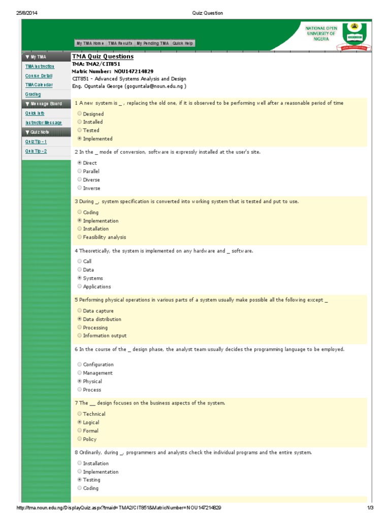 CIT851 TMA2 Quiz Questions | PDF | Computer Programming | System