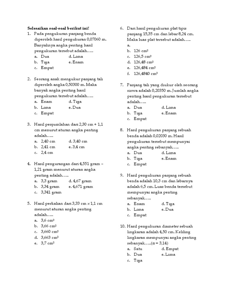 Soal Angka Penting | PDF | Metode & Bahan Ajar