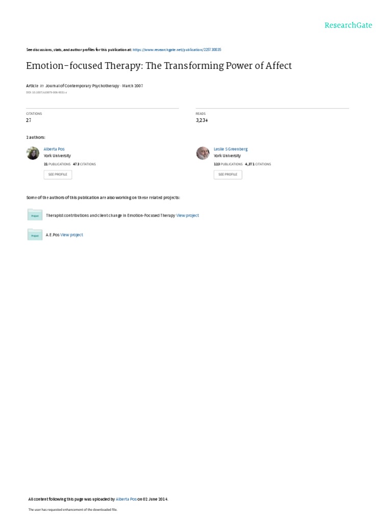 Emotion Focused Therapy | PDF | Psychotherapy | Neuroscience