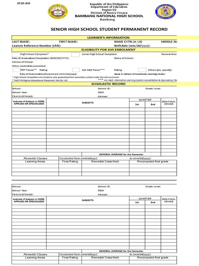 SF10 SHS | PDF | Middle Schools | Educational Stages