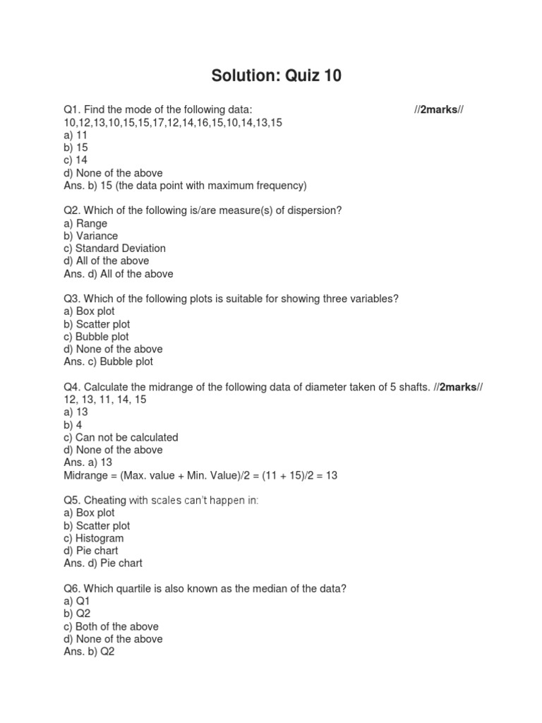 Solution: Quiz 10: //2marks | PDF | Teaching Methods & Materials