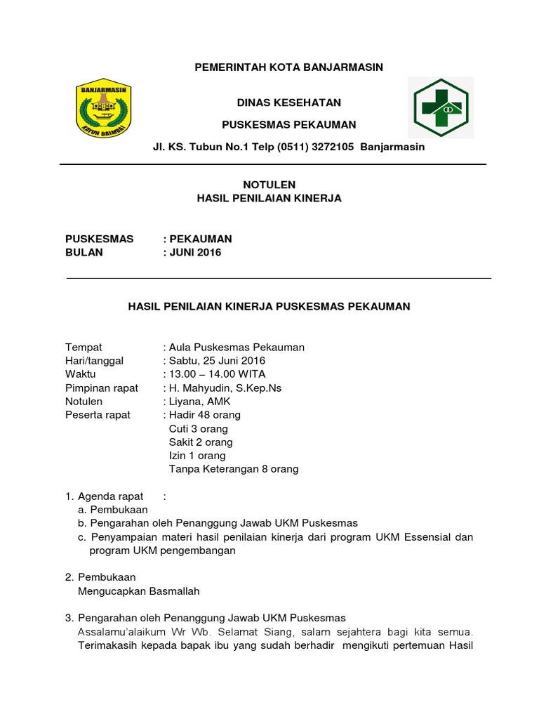 Notulen Hasil Penilaian Kinerja Ukm | PDF