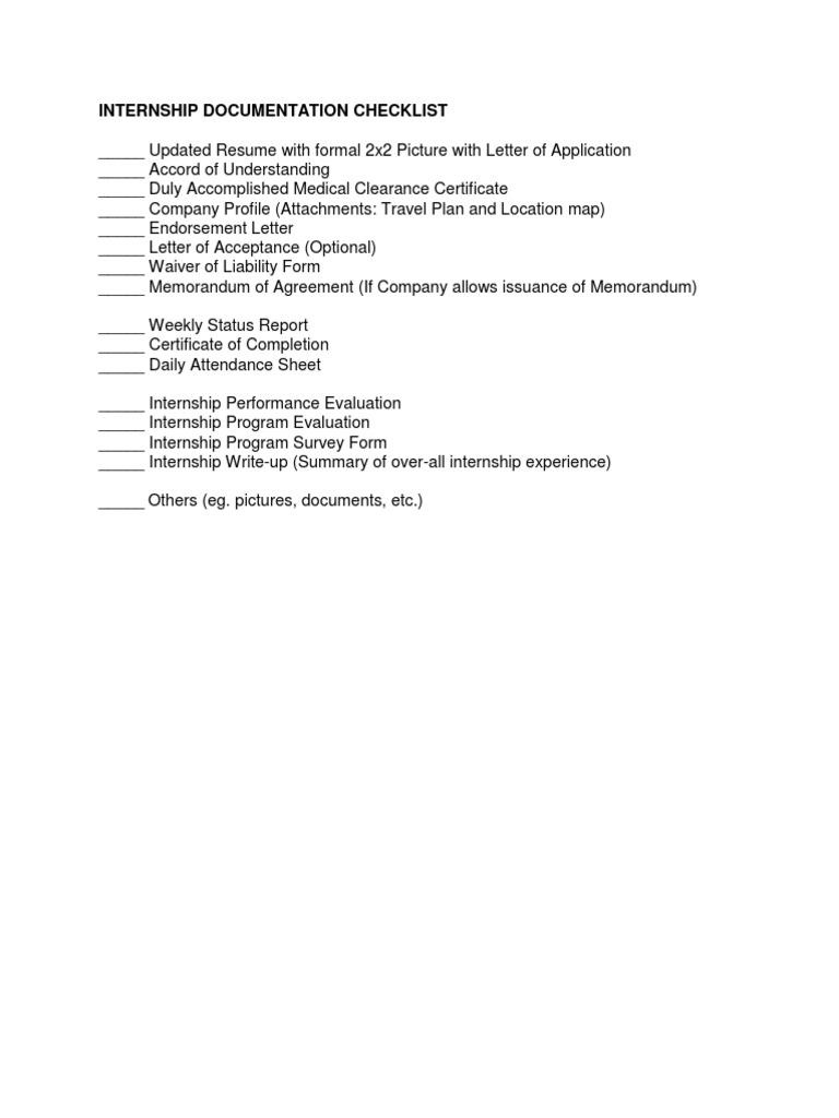 Internship Documentation Checklist | PDF
