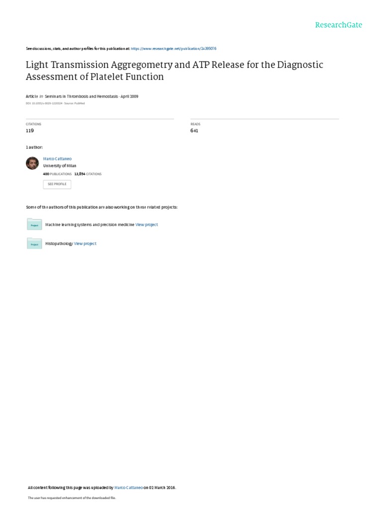 Light Transmission Aggregometry and ATP Release For The Diagnostic ...