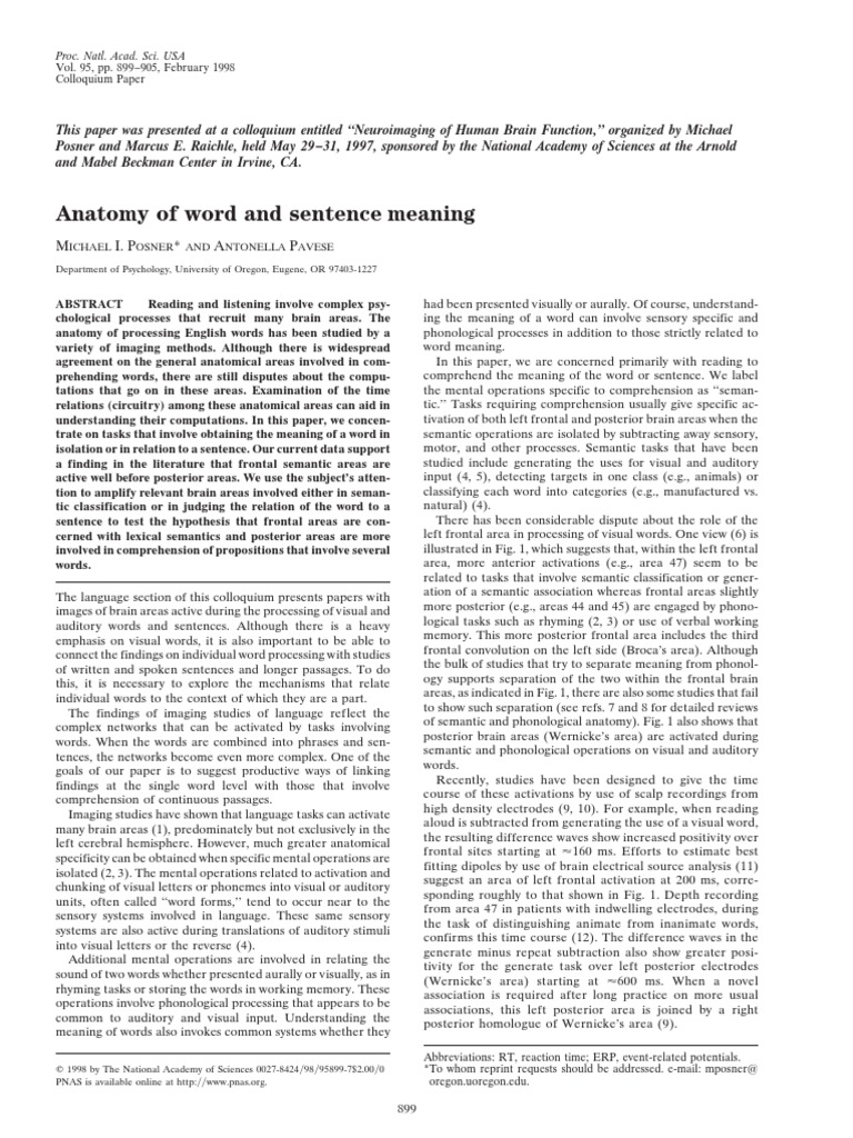 2 Posner Pavese Anatomy of Word | PDF | Lexical Semantics | Event ...