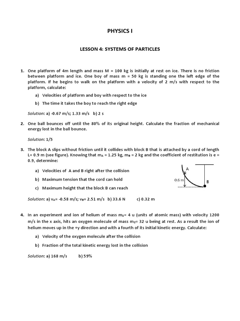 Problems Lesson 4 (Systems of Particles) | PDF | Collision | Mass