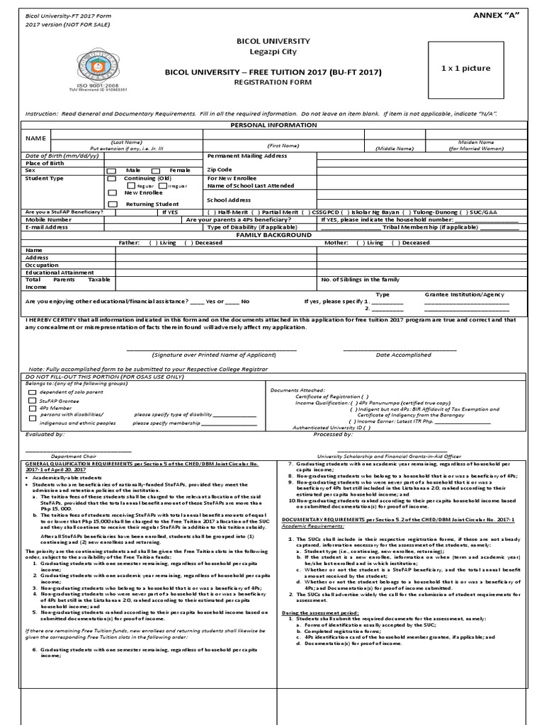 BU-PC - APPLICATION FORM ANNEX A (REGISTRATION FORM) PDF PDF | PDF ...