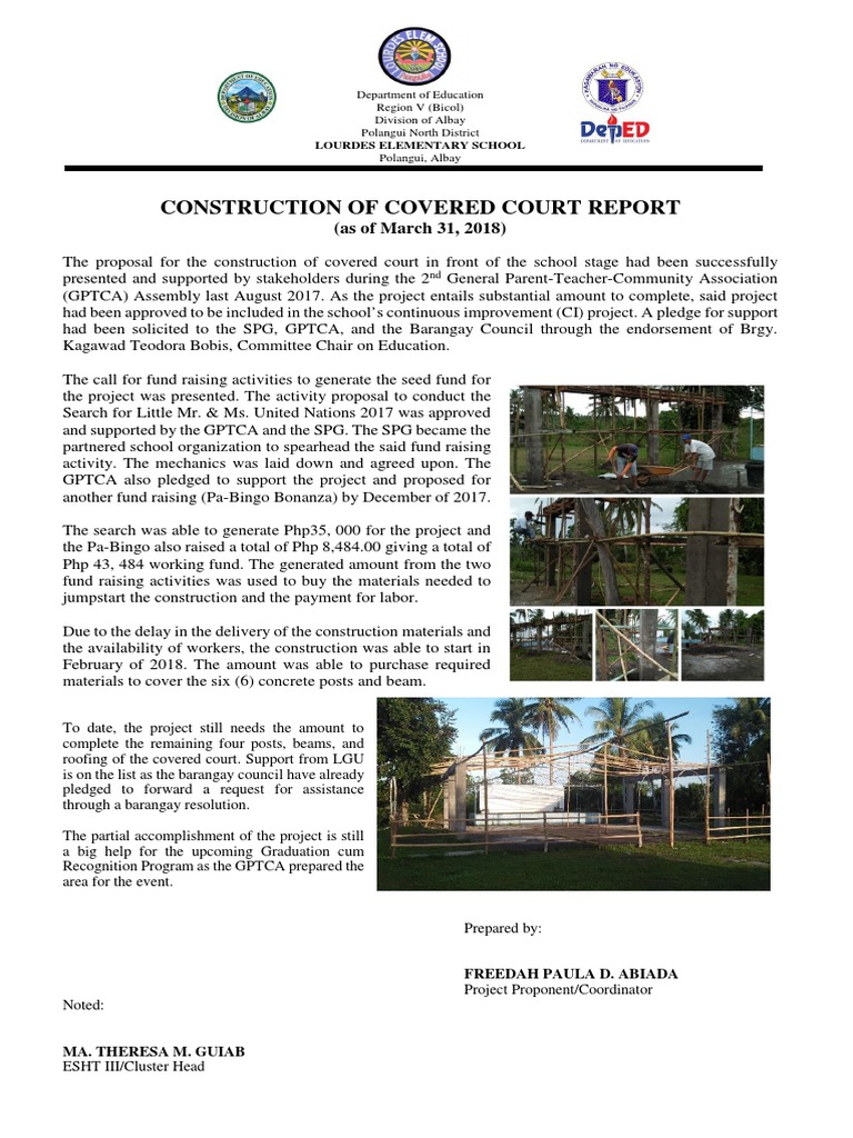 Status Report On CI Project Covered Court | PDF | Government