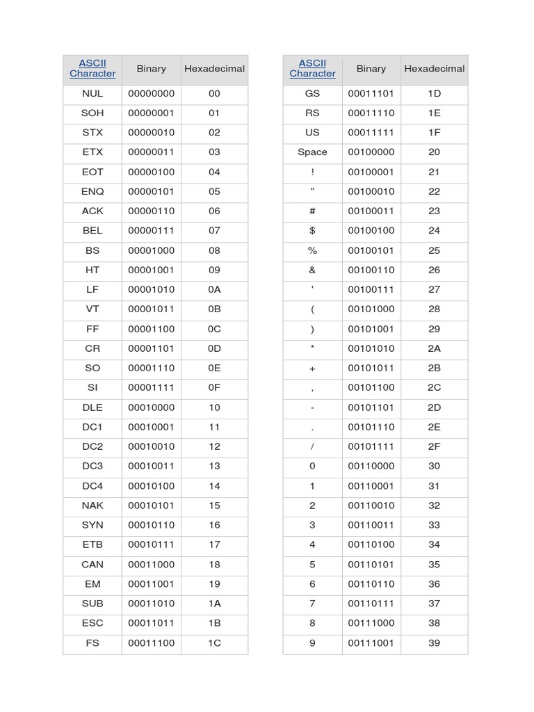 Ascii Character Ascii Character | PDF | Naming Conventions | Computer Data