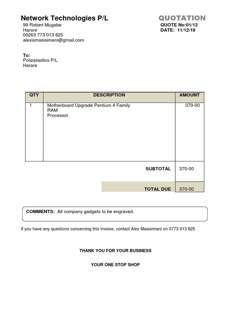 Quotation for Motherboard Upgrade | PDF
