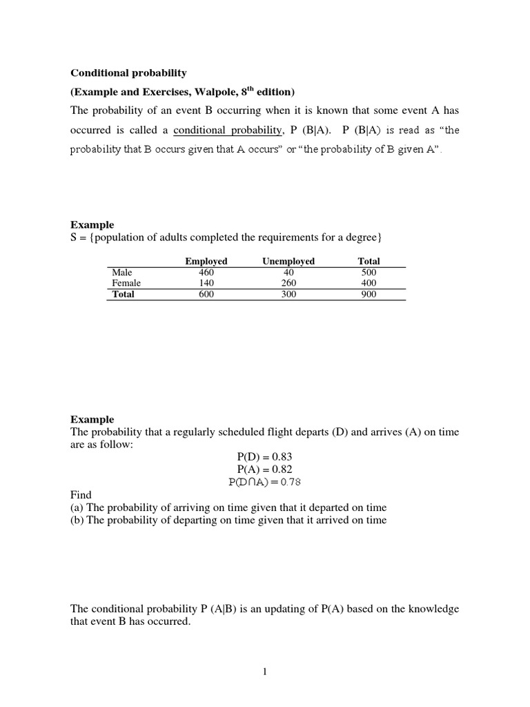 Conditional Probability (Example and Exercises, Walpole, 8 Edition ...