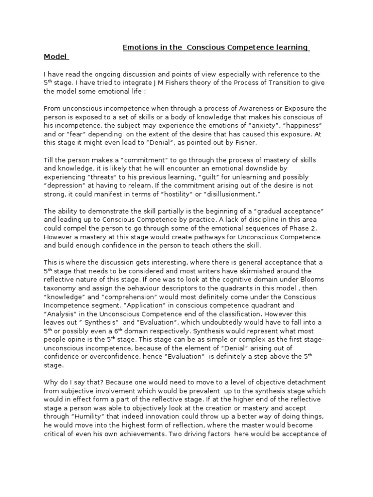 Emotions in Conscious Competence Model | PDF | Consciousness | Emotions