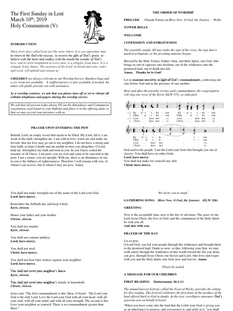 The First Sunday in Lent March 10, 2019 Holy Communion (V) | PDF ...
