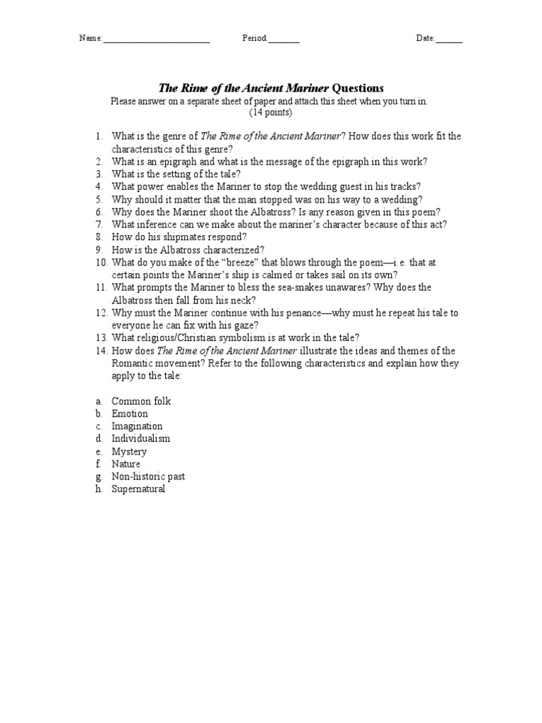 Ancient Mariner Analysis Questions | PDF