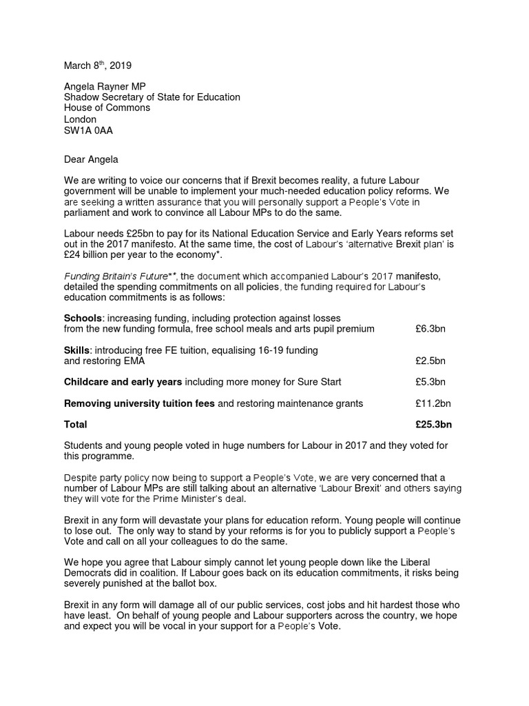 Angela Rayner Letter | PDF