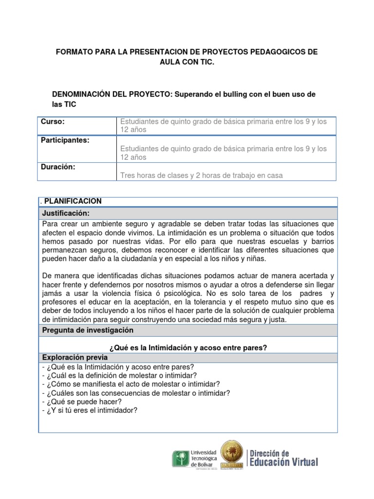 Proyecto de Aula Bulling | PDF | Conceptos psicologicos ...
