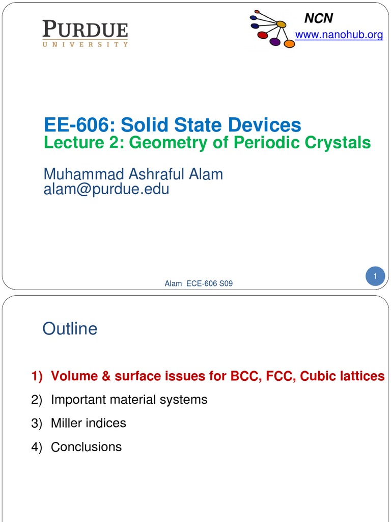 Ee 606 Solid State Devices Lecture 2 Geometry Pdf Crystal Structure