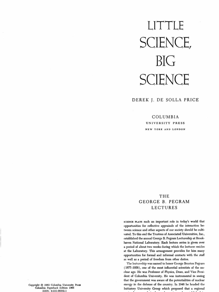 Derek J. de Solla Price - Little Science, Big Science (1965, Columbia ...