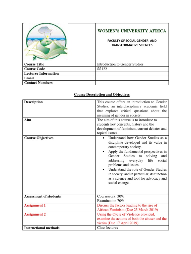 Introduction To Gender Studies Course Outline (2019) | PDF | Feminism ...