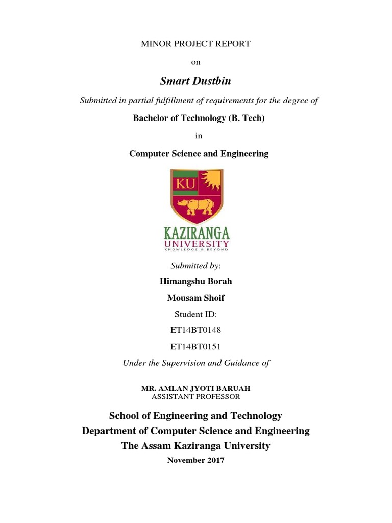 Project Report On Smart Dustbin Using IoT | PDF | Electric Motor ...