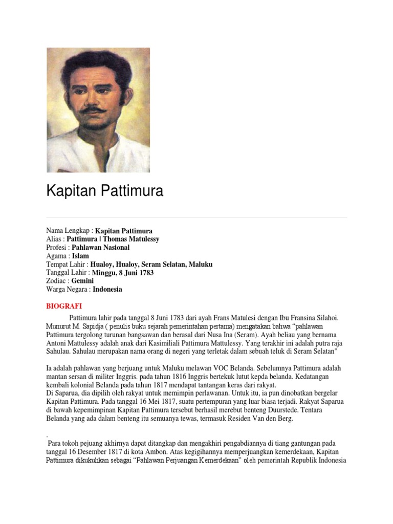 Kapitan Pattimura: Pahlawan Maluku Melawan VOC | PDF | Sejarah