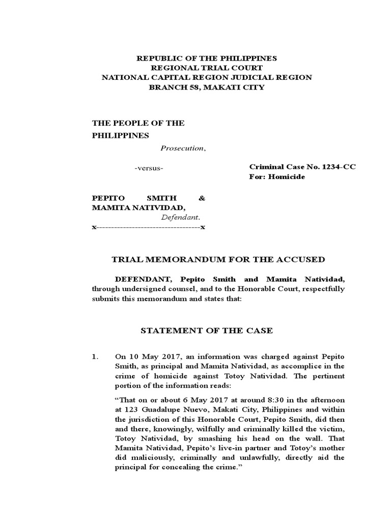 Memorandum for the Accused | Reasonable Doubt | Circumstantial Evidence
