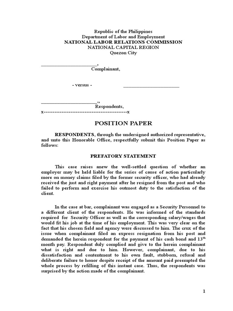 Labor Case Position Paper | PDF | Overtime | Employment