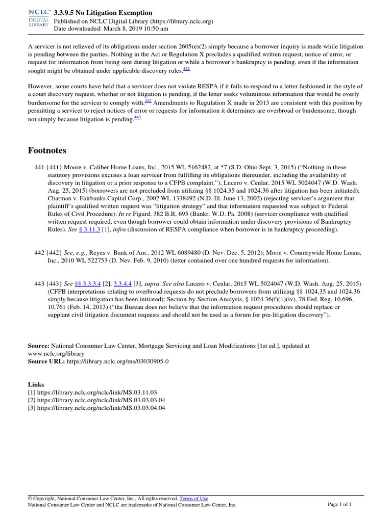 NCLC Digital Library - 3.3.9.5 No Litigation Exemption - 2019-02-19 ...