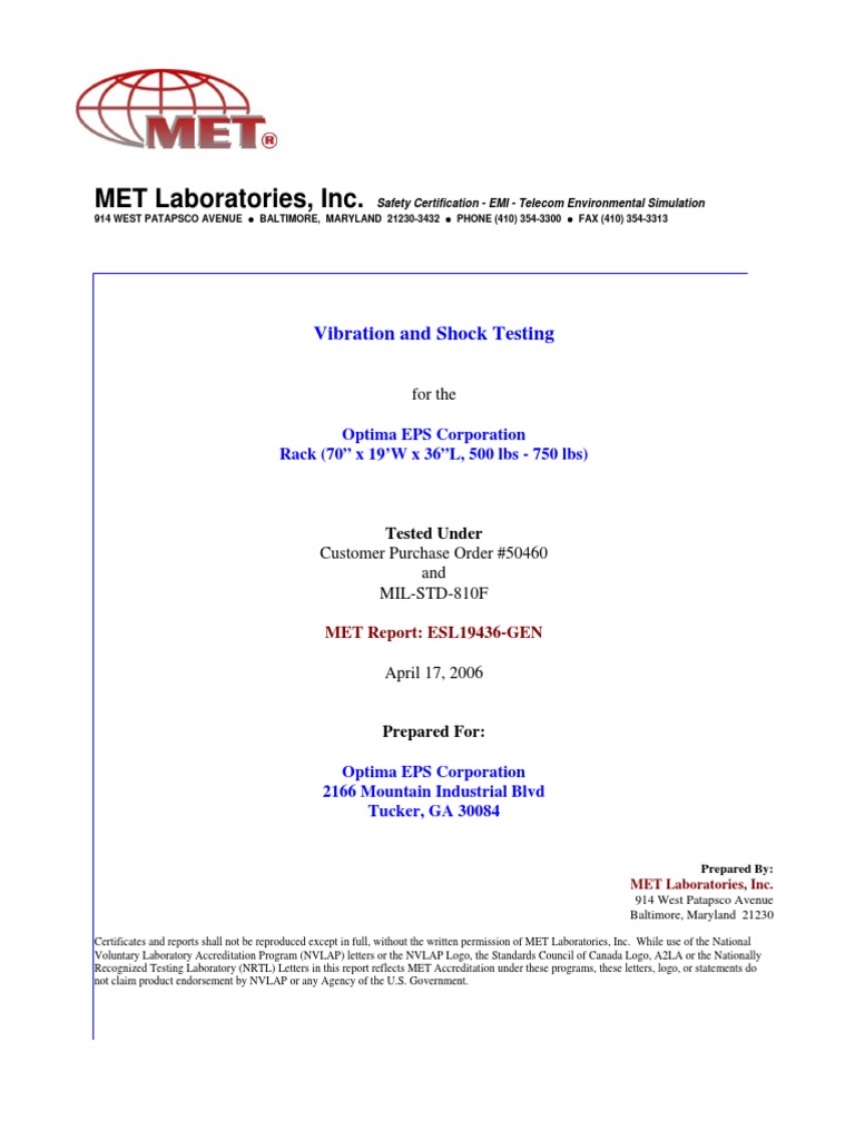 MET Laboratories, Inc.: Vibration and Shock Testing | PDF | Engineering