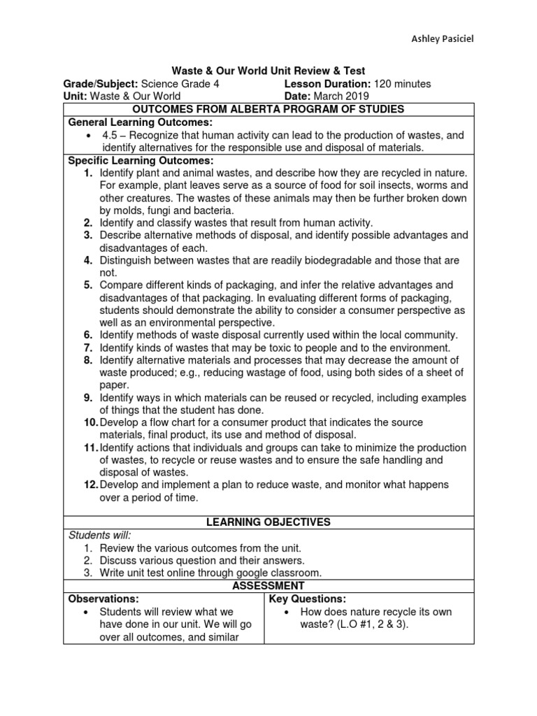 Waste Our World Unit Review Test | PDF | Biodegradation | Waste Management