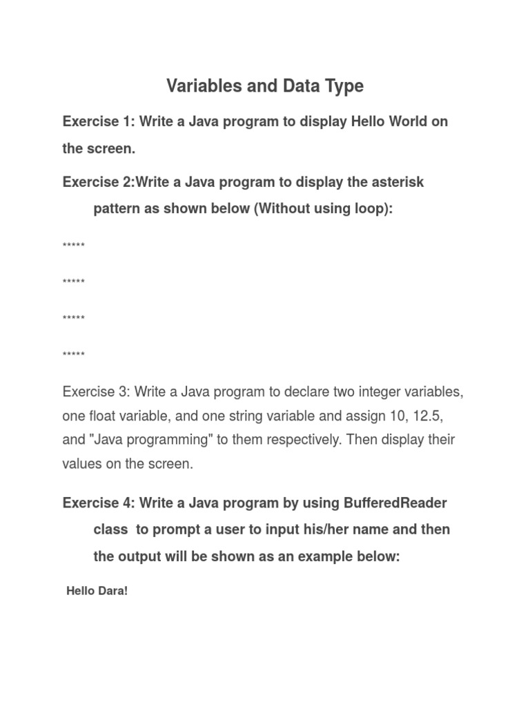 Java Excersize | PDF | Control Flow | Integer (Computer Science)