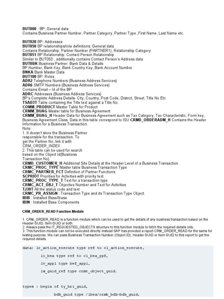 CRM Tables& Function Modules | PDF | Customer Relationship Management ...