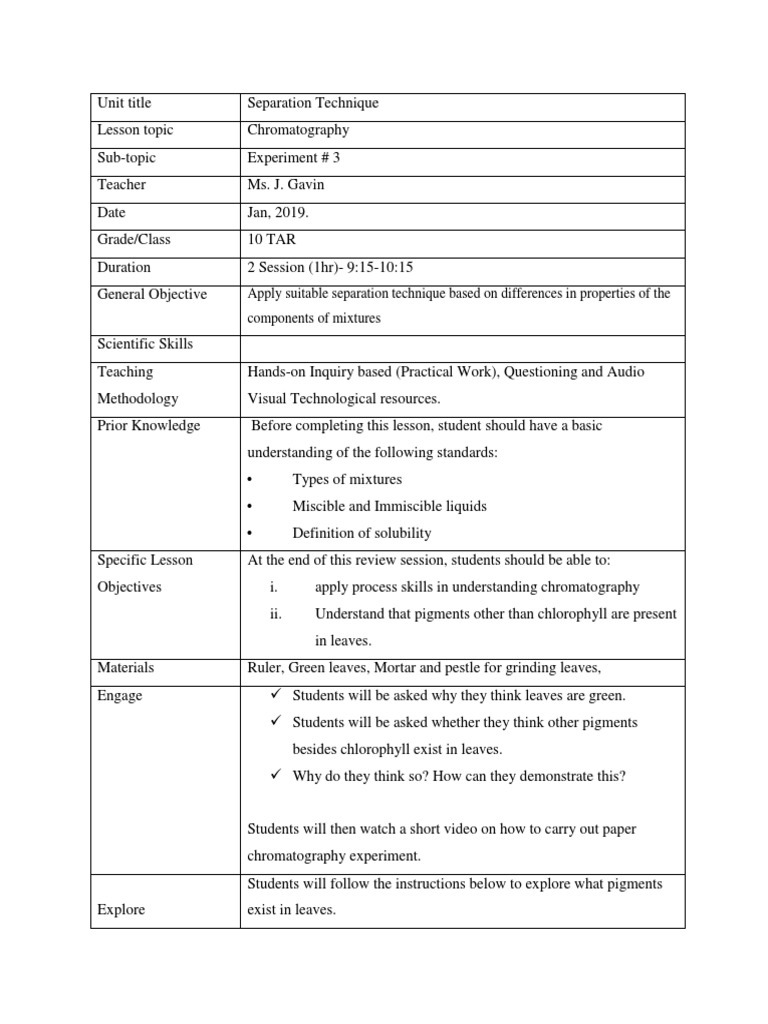 Chemistry Lesson Plan Jann | PDF | Chromatography | Experiment