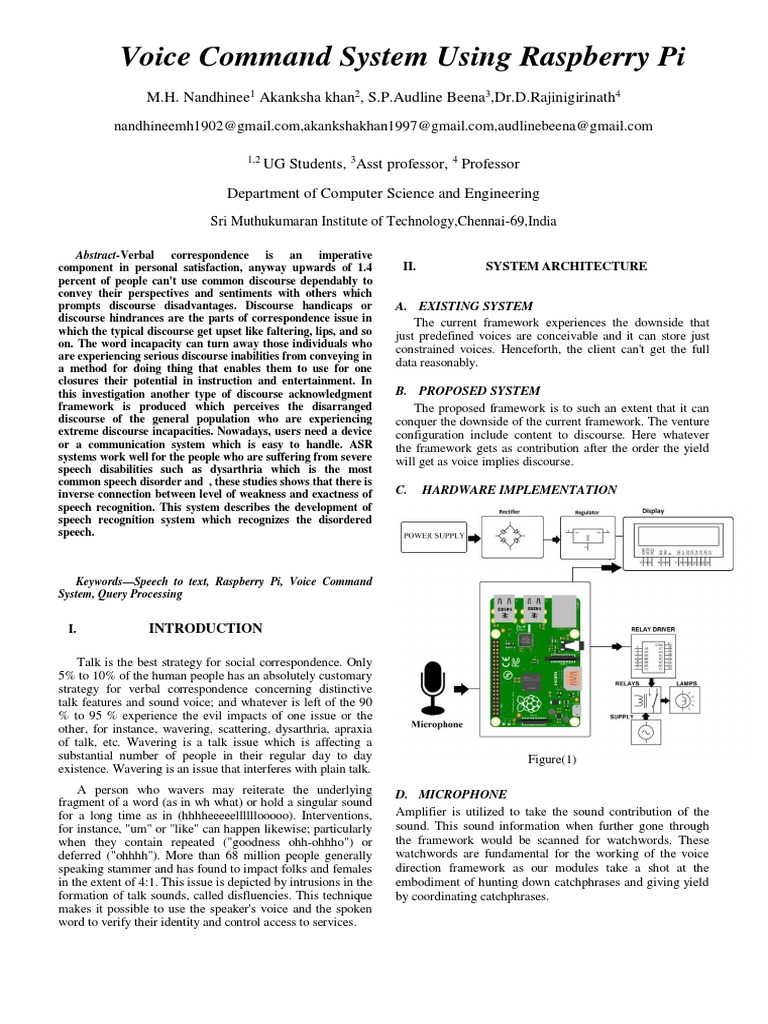 Voice Command System Using Raspberry Pi: M.H. Nandhinee Akanksha Khan, S.P.Audline Beena, Dr.D ...