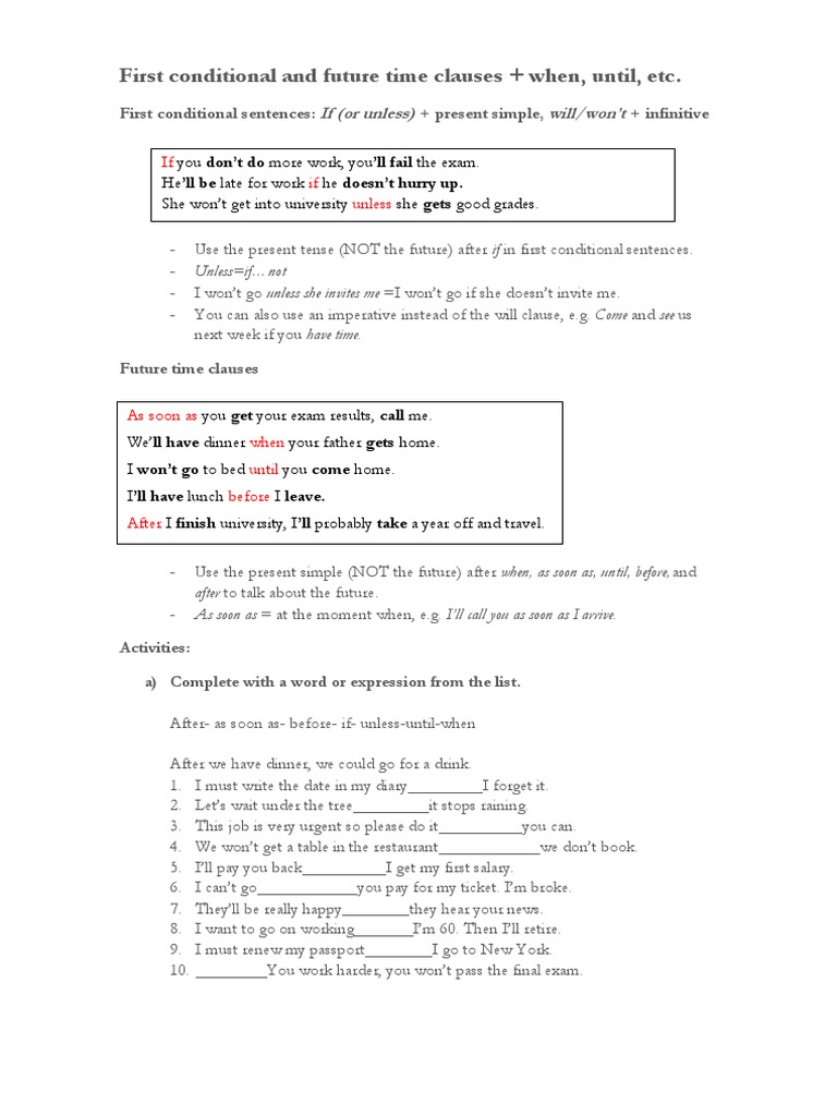 First Conditional and Future Time Clauses b1 | PDF | Morphology | Linguistic Typology