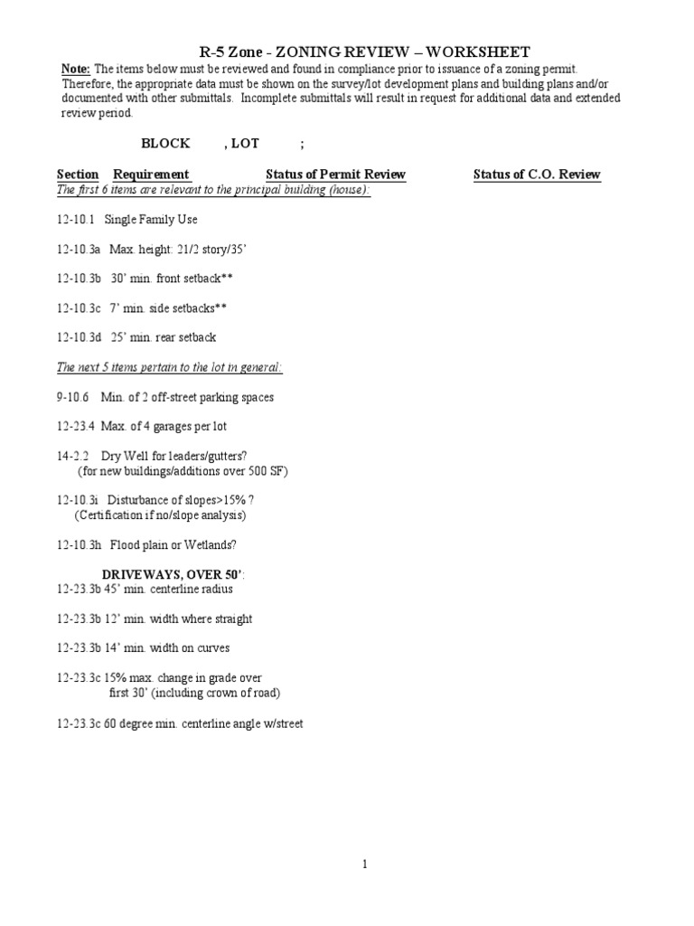 R-5 Zone - Zoning Review - Worksheet | PDF | Wetland | Nature