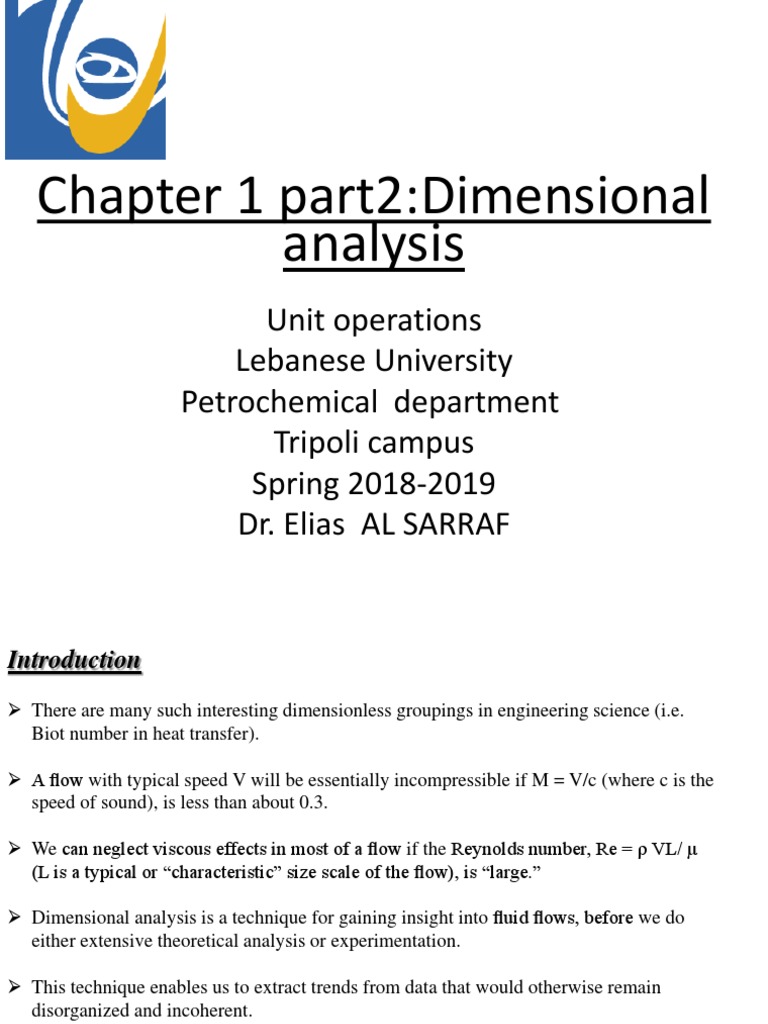 Chapter 1 Part2:dimensional Analysis | PDF | Reynolds Number | Fluid Dynamics
