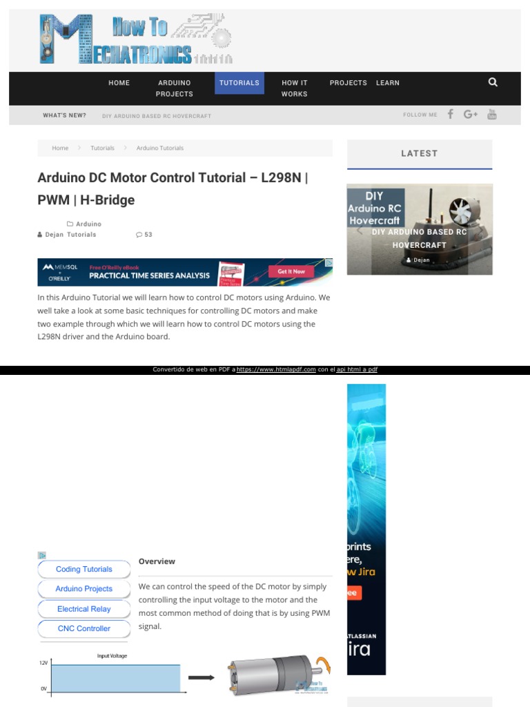 How To Mechatronics Tutorials - Arduino DC Motor Control L298N PWM H ...