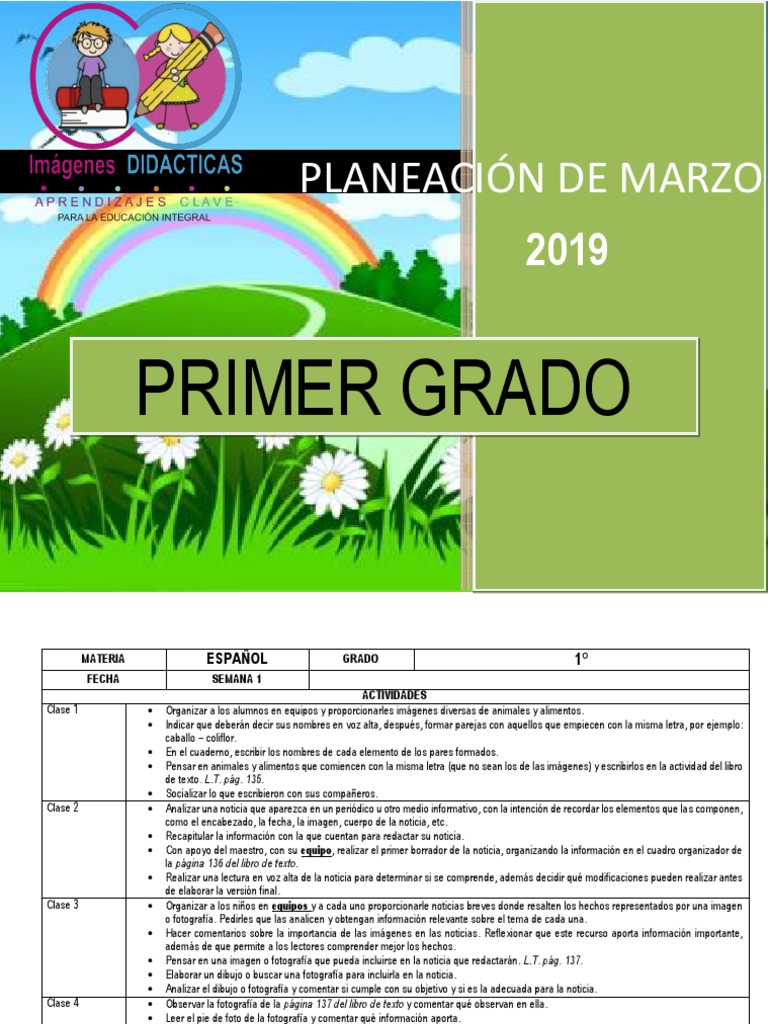 Planificación de actividades de Español para primer grado | PDF ...