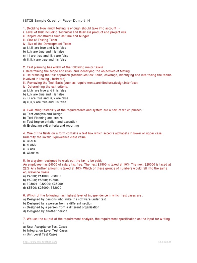 Istqb Sample Question Paper Dump 14 Pdf Software Testing Software Quality 