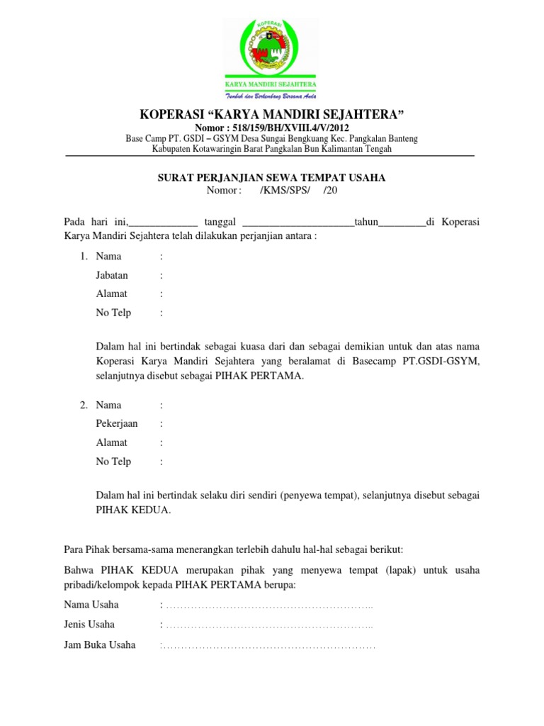 Contoh SPK Sewa Tempat Usaha | PDF