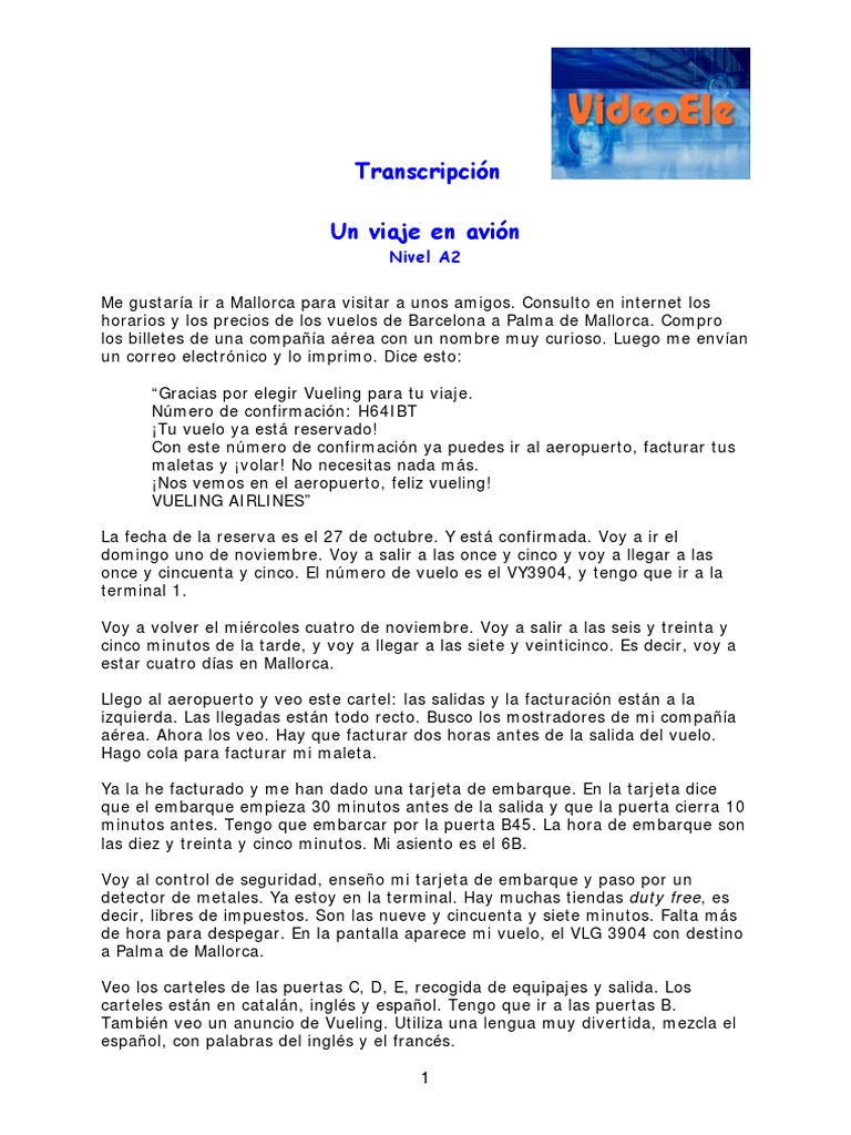 A2 Un Viaje en Avion Transc PDF | PDF | Aeropuerto | Aviación