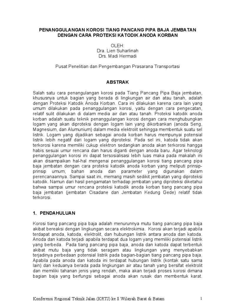 Penanggulangan Korosi Tiang Pancang Pipa Baja Jembatan Dengan Cara Proteksi Katodik Anoda Korban ...