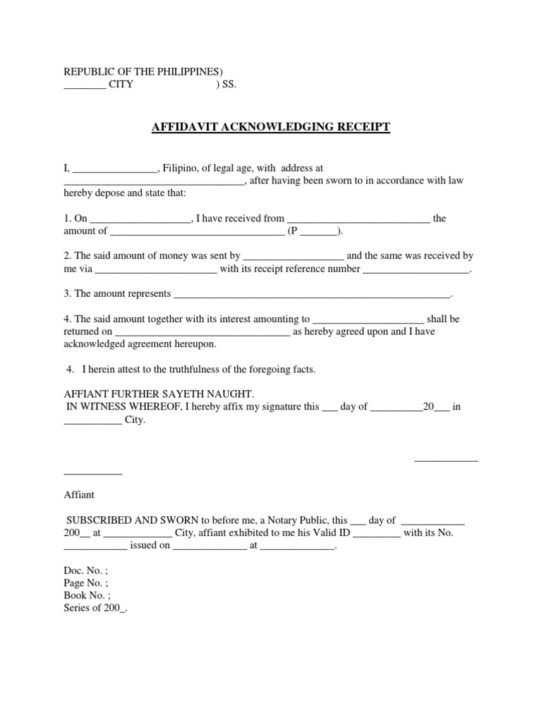 Affidavit Acknowledging Receipt | PDF | Affidavit | Comparative Law